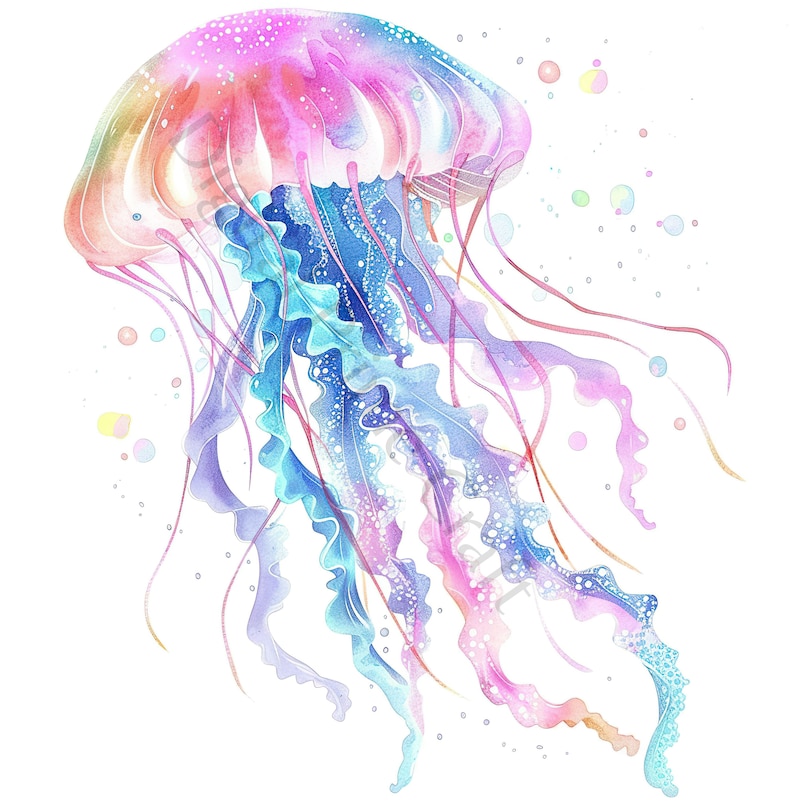 14 Jelly Fish Clipart, Watercolor Jelly Fish, High Quality Jpg Files ...