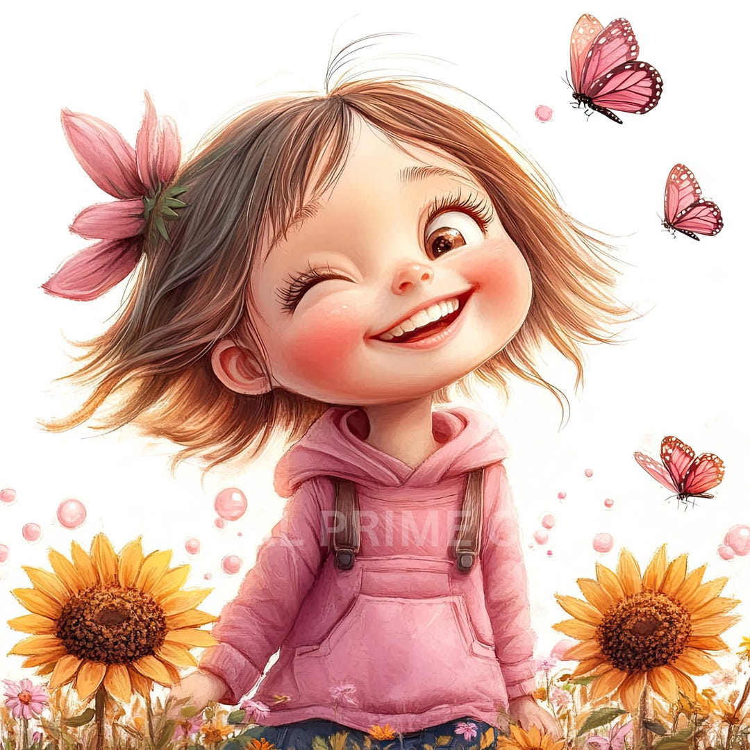 10 Floral Girl, Happy Girl Clipart, Girl in Meadow, High Quality Jpgs ...