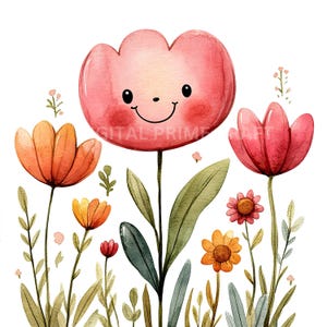11 Smiling Flowers, Happy Flowers Clipart, High Quality Jpgs, Digital ...