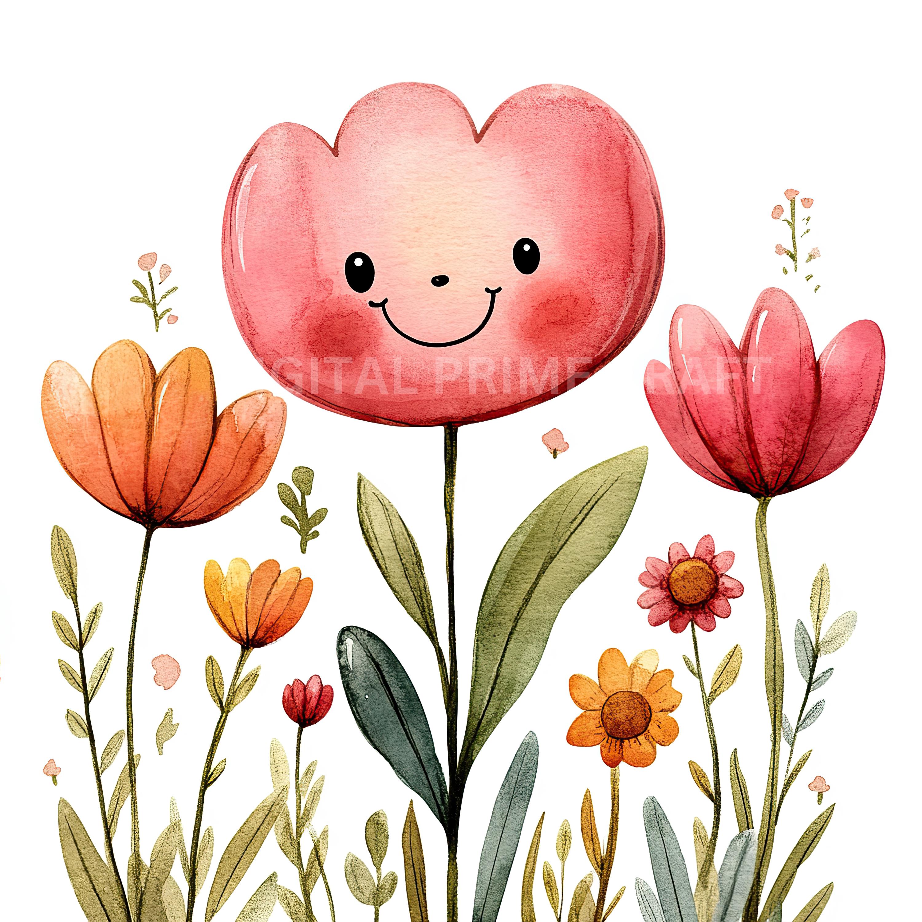 11 Smiling Flowers, Happy Flowers Clipart, High Quality Jpgs, Digital ...