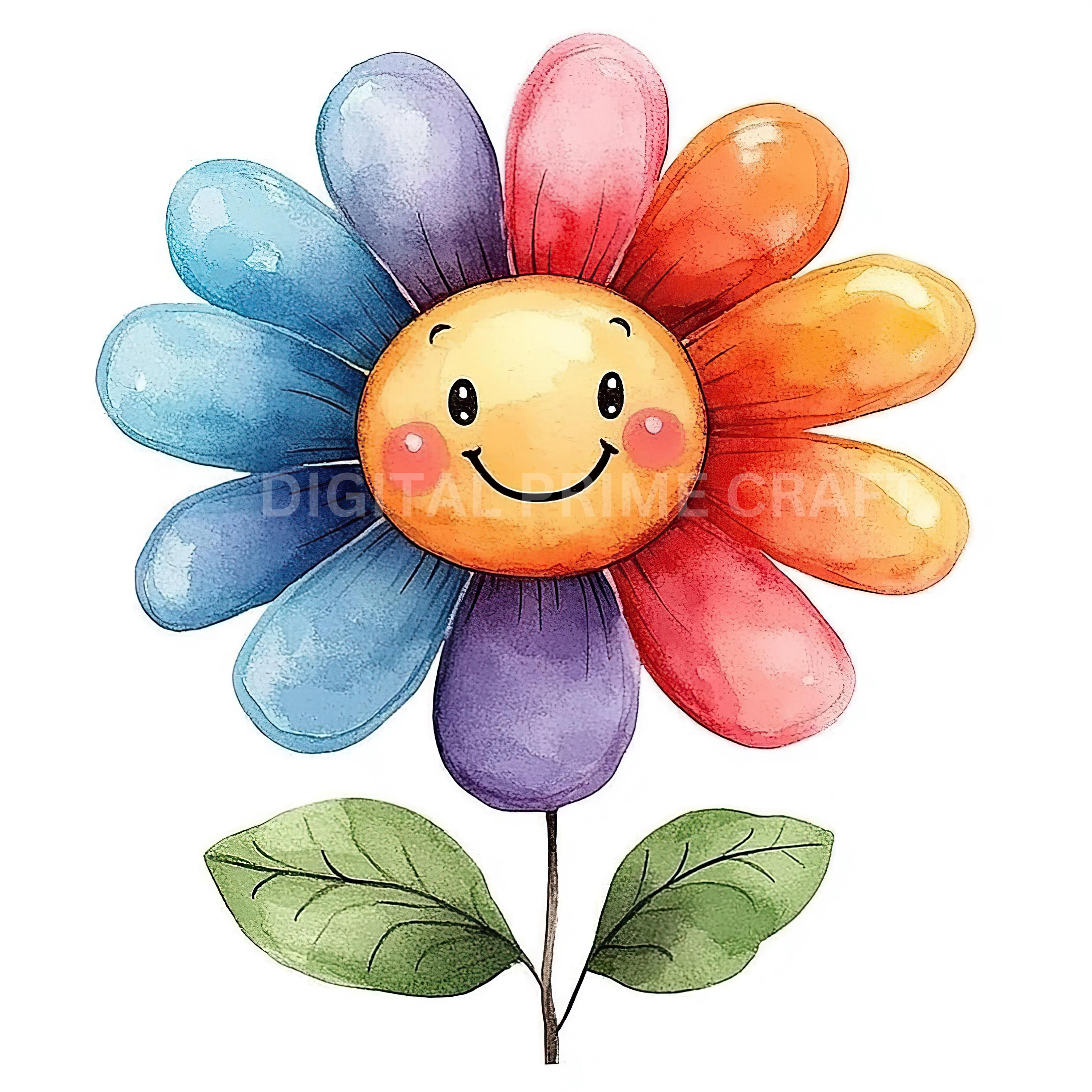11 Smiling Flowers, Happy Flowers Clipart, High Quality Jpgs, Digital ...