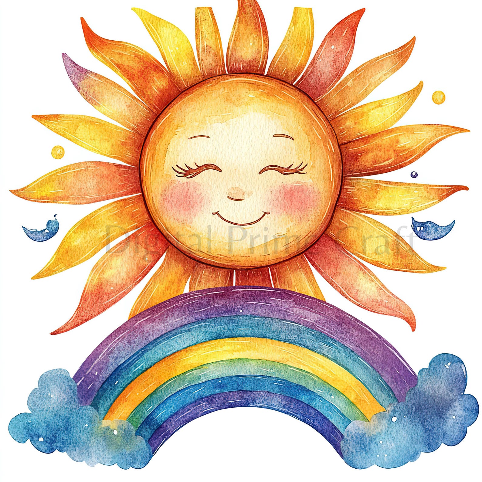 10 Watercolor Sun and Rainbow, Sun Clipart, Nursery Decor, High Quality ...