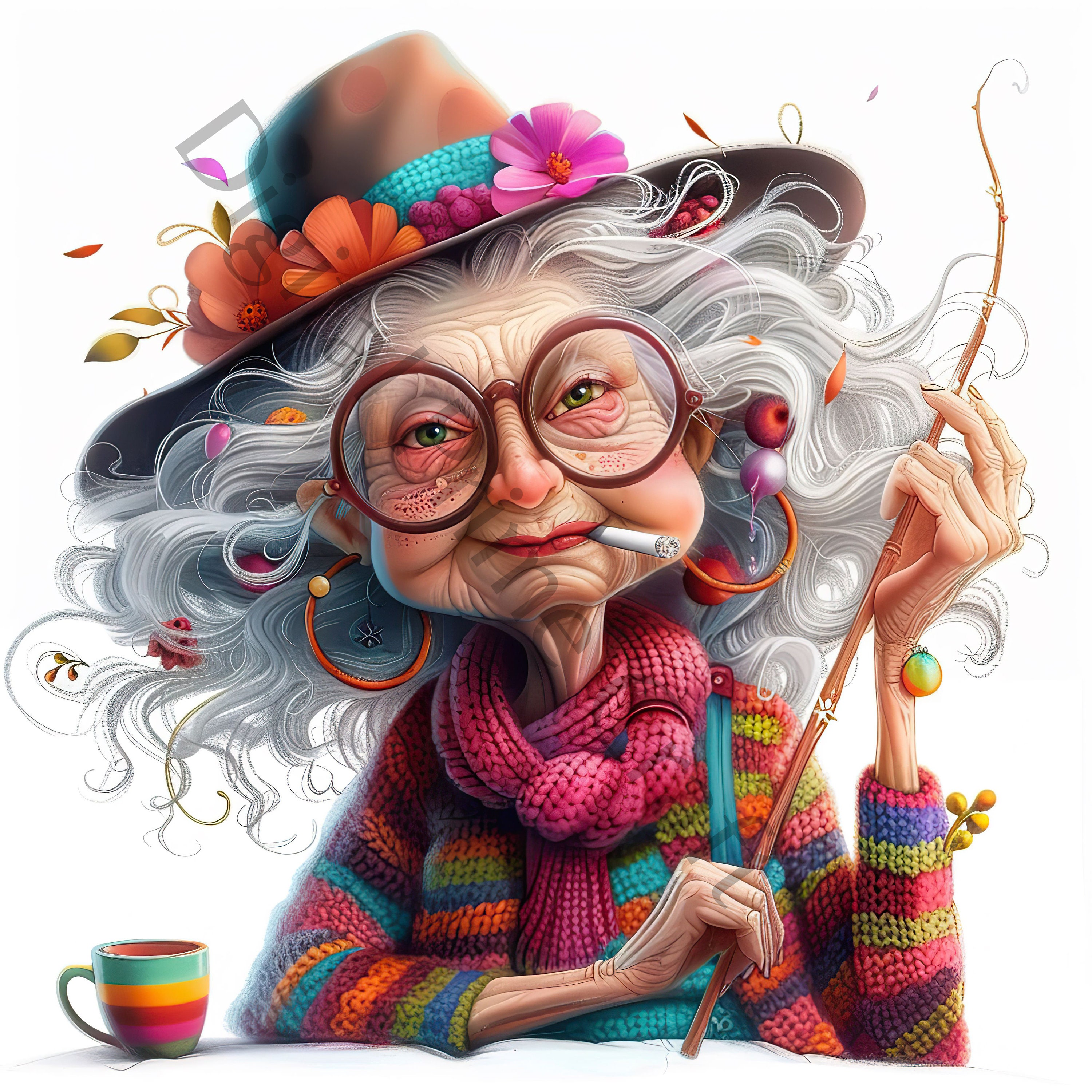 12 Quirky Grandmother Clipart, Whimsical Funny Grandmother, High ...