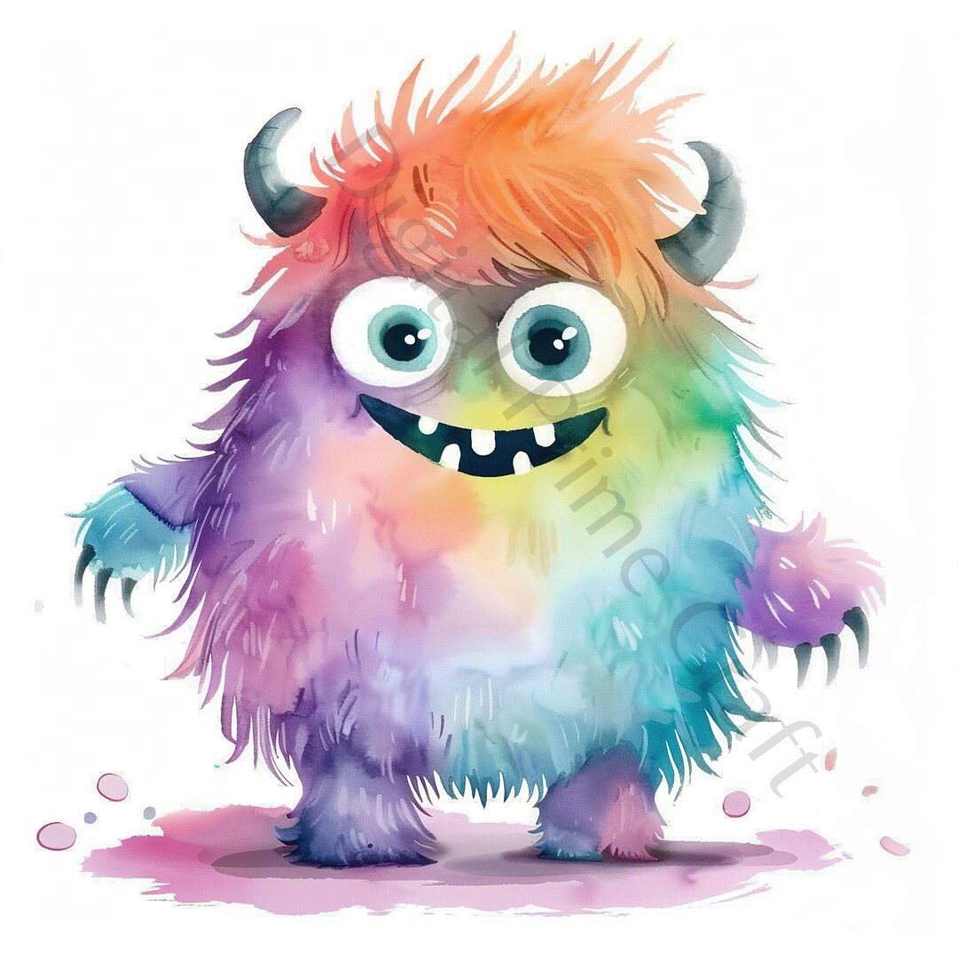 19 Monster Clipart, Cute Watercolor Monster, High Quality Jpgs, Digital ...
