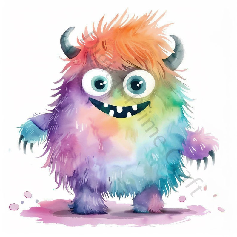 19 Monster Clipart, Cute Watercolor Monster, High Quality Jpgs, Digital ...