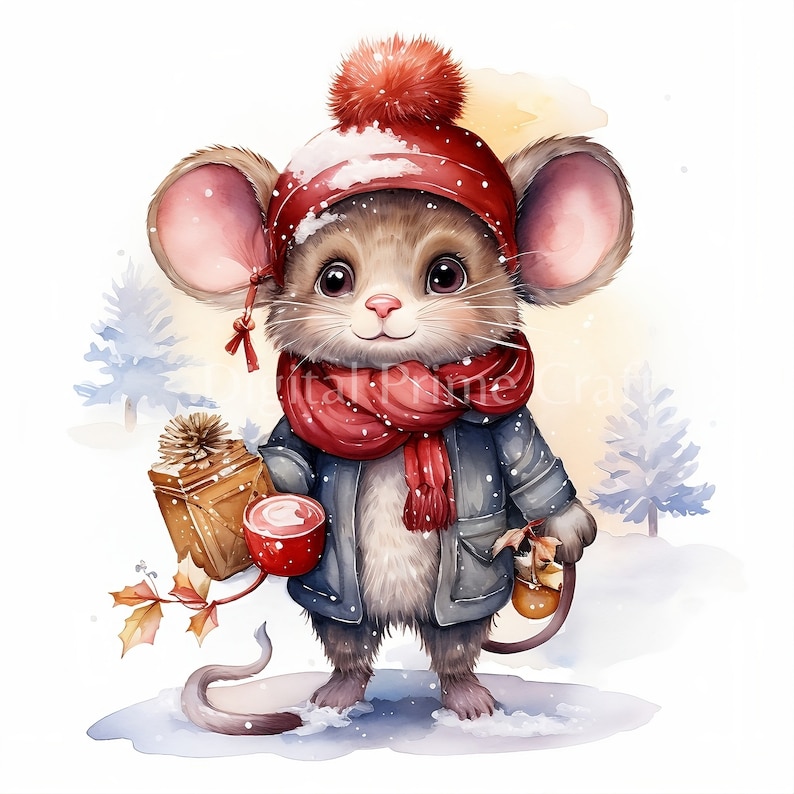 Christmas Mouse Clipart, 8 High Quality Jpgs, Digital Download, Card ...