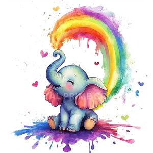 10 Rainbow Elephant Clipart, Baby Elephant Clipart, High Quality Jpgs ...