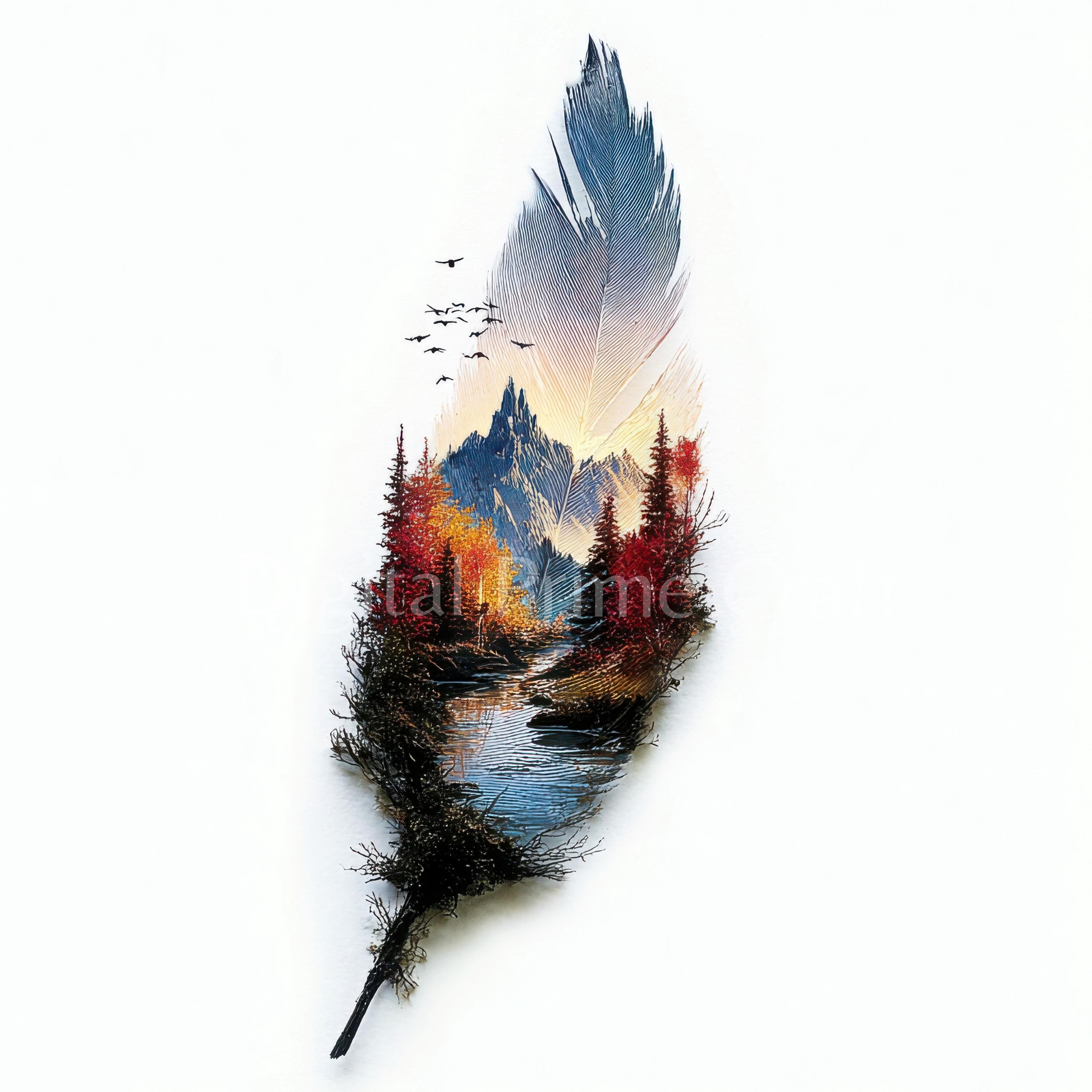 10 Feather Landscape Clipart, Whimsical Feather, Watercolor Clipart ...