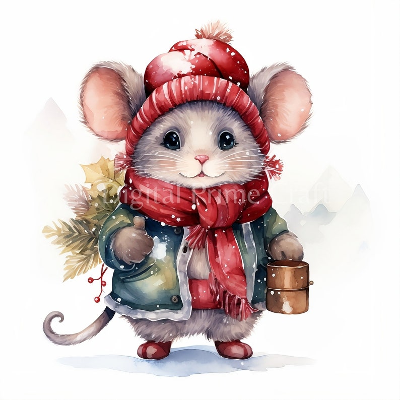Christmas Mouse Clipart, 8 High Quality Jpgs, Digital Download, Card ...