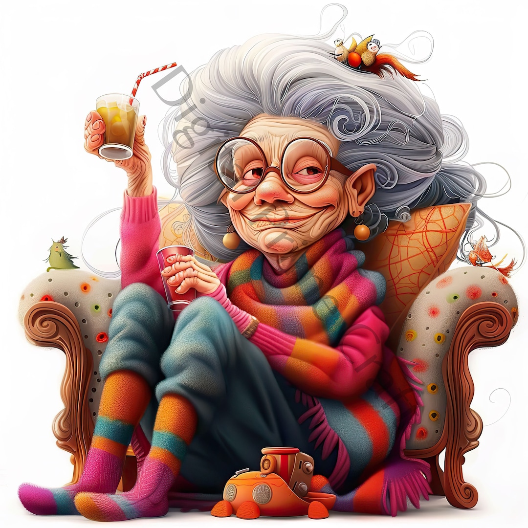 12 Quirky Grandmother Clipart, Whimsical Funny Grandmother, High ...