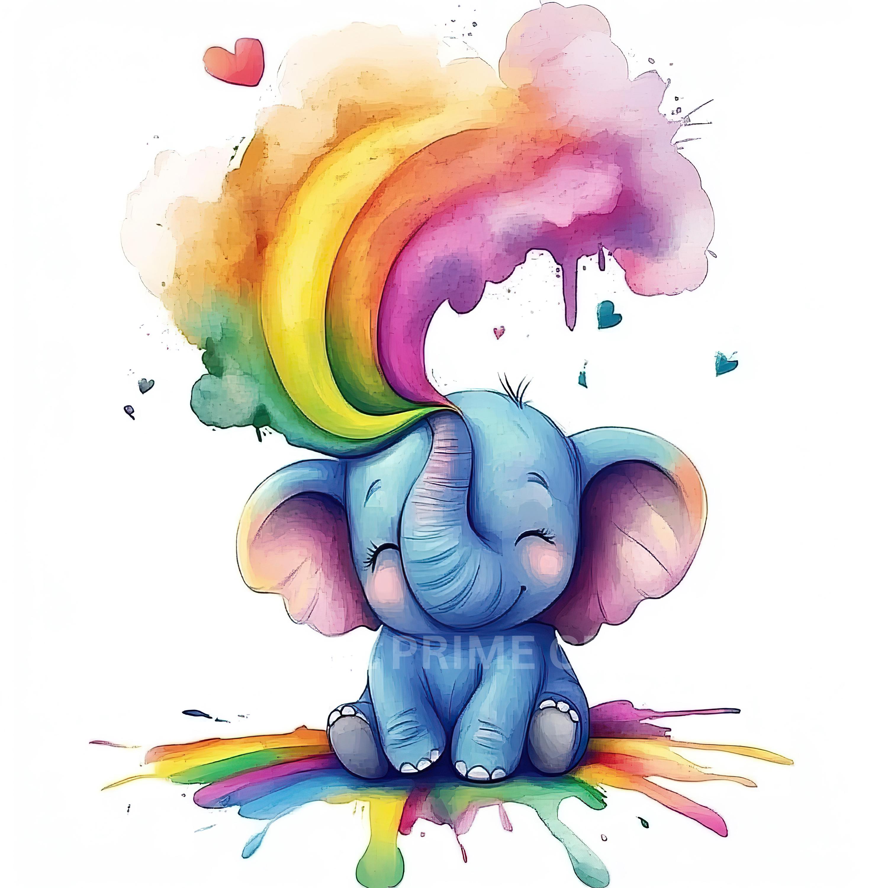 10 Rainbow Elephant Clipart, Baby Elephant Clipart, High Quality Jpgs ...