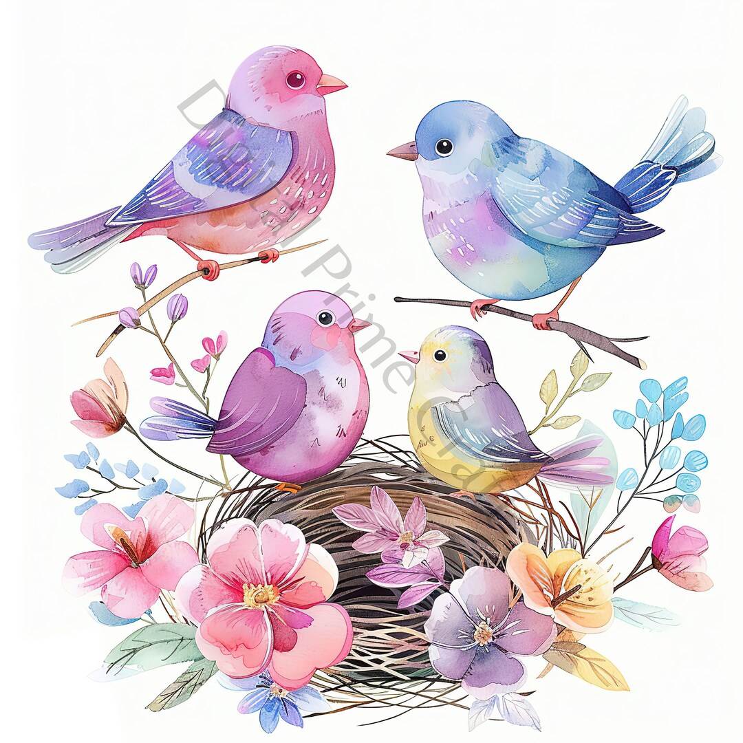 10 Watercolor Pastel Birds Clipart, Colorful Birds Clipart, High ...
