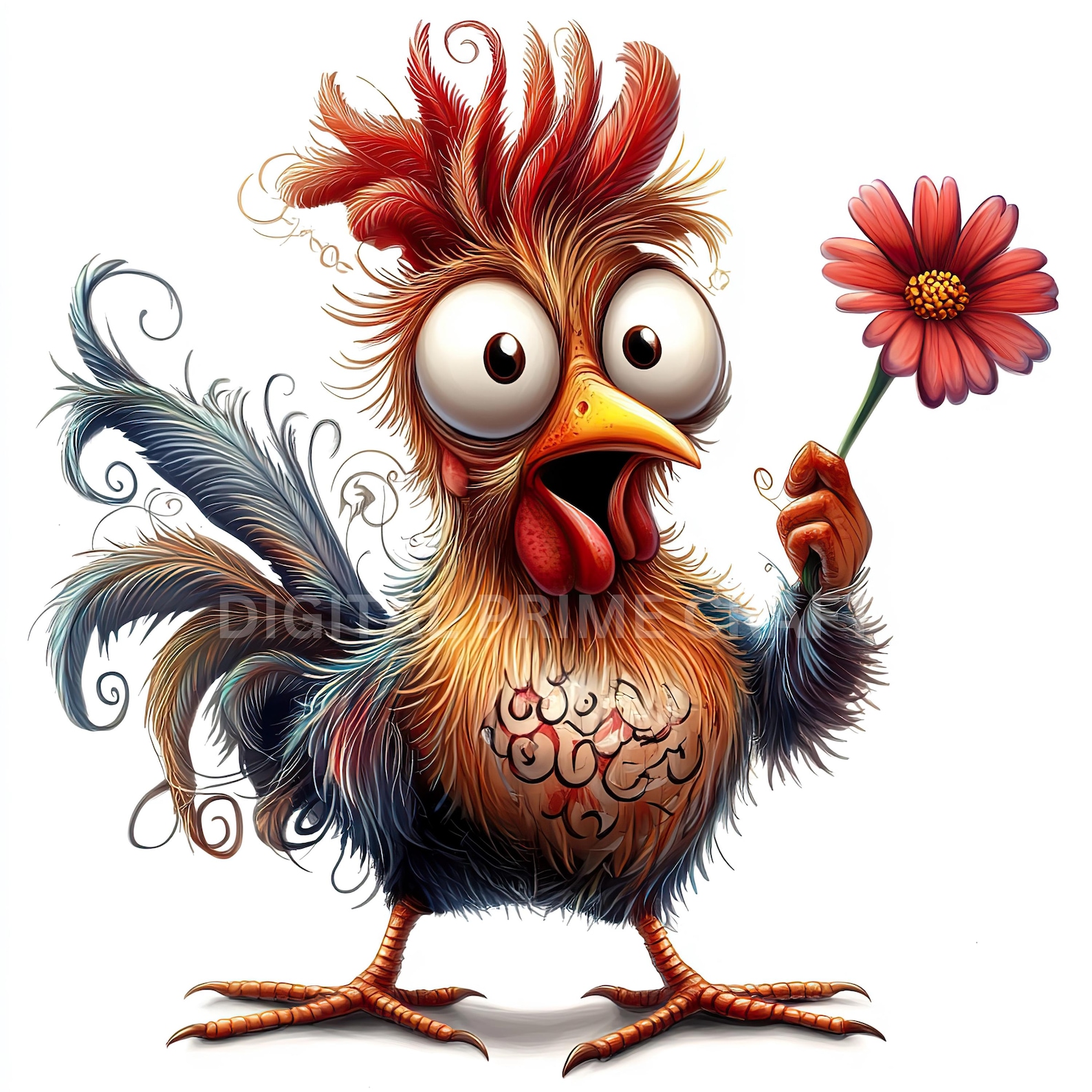 10 Chicken With Flower Clipart, Funny Bird Clipart, Crazy Chicken, High ...