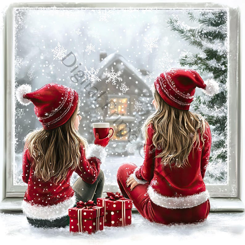 Christmas Morning Clipart, 10 High Quality Jpgs, Digital Download, Card ...