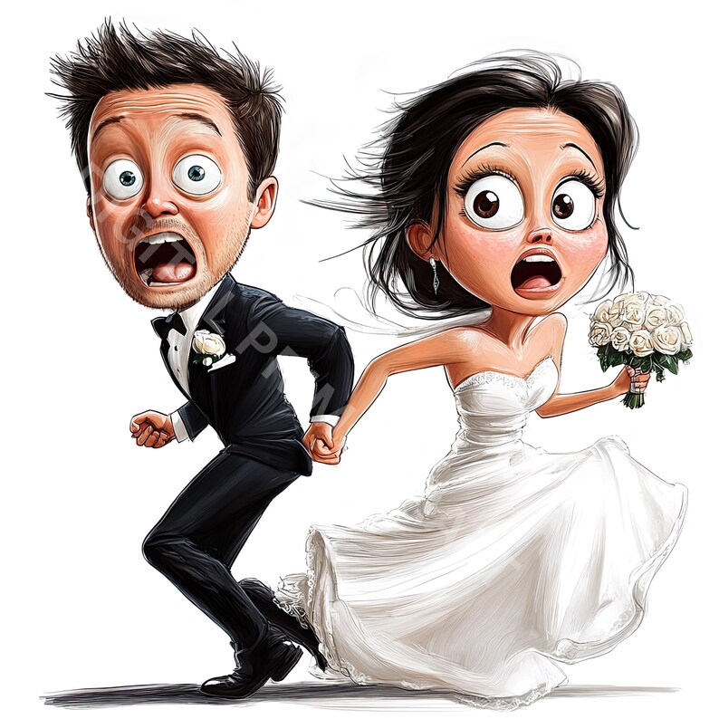 10 Wedding Clipart, Quirky Bride and Groom, High Quality Jpgs, Digital ...