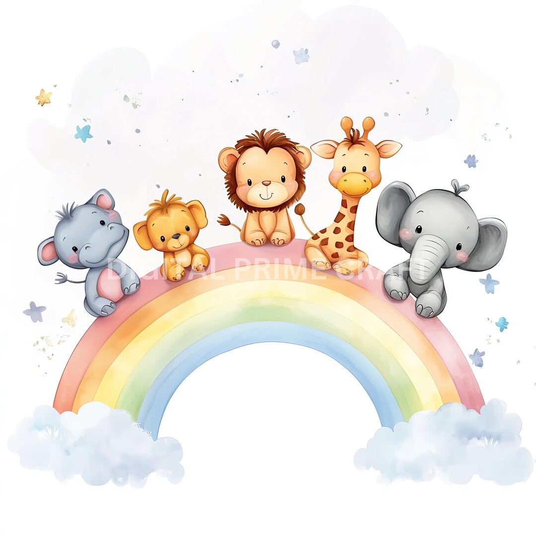 12 Safari Animals Clipart, Rainbow Animals Clipart, High Quality Jpgs ...