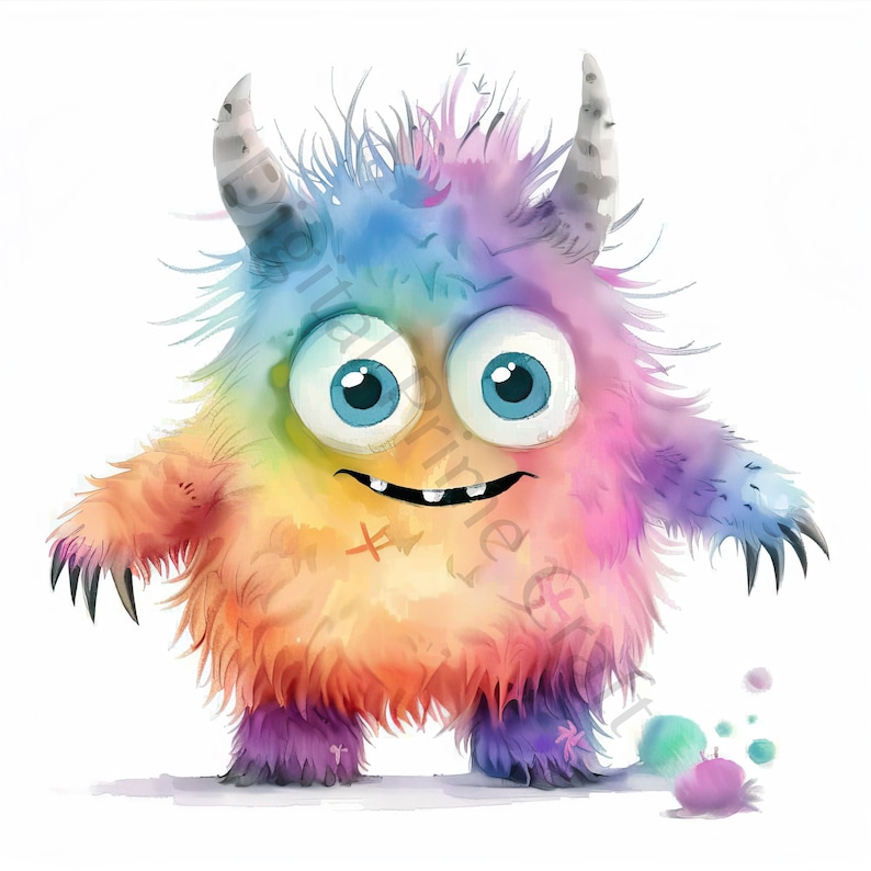19 Monster Clipart, Cute Watercolor Monster, High Quality Jpgs, Digital ...