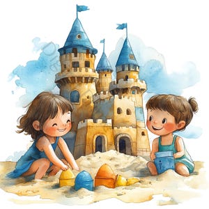 10 Sand Castle Clipart, Beach Clipart, High Quality Jpgs, Watercolor ...