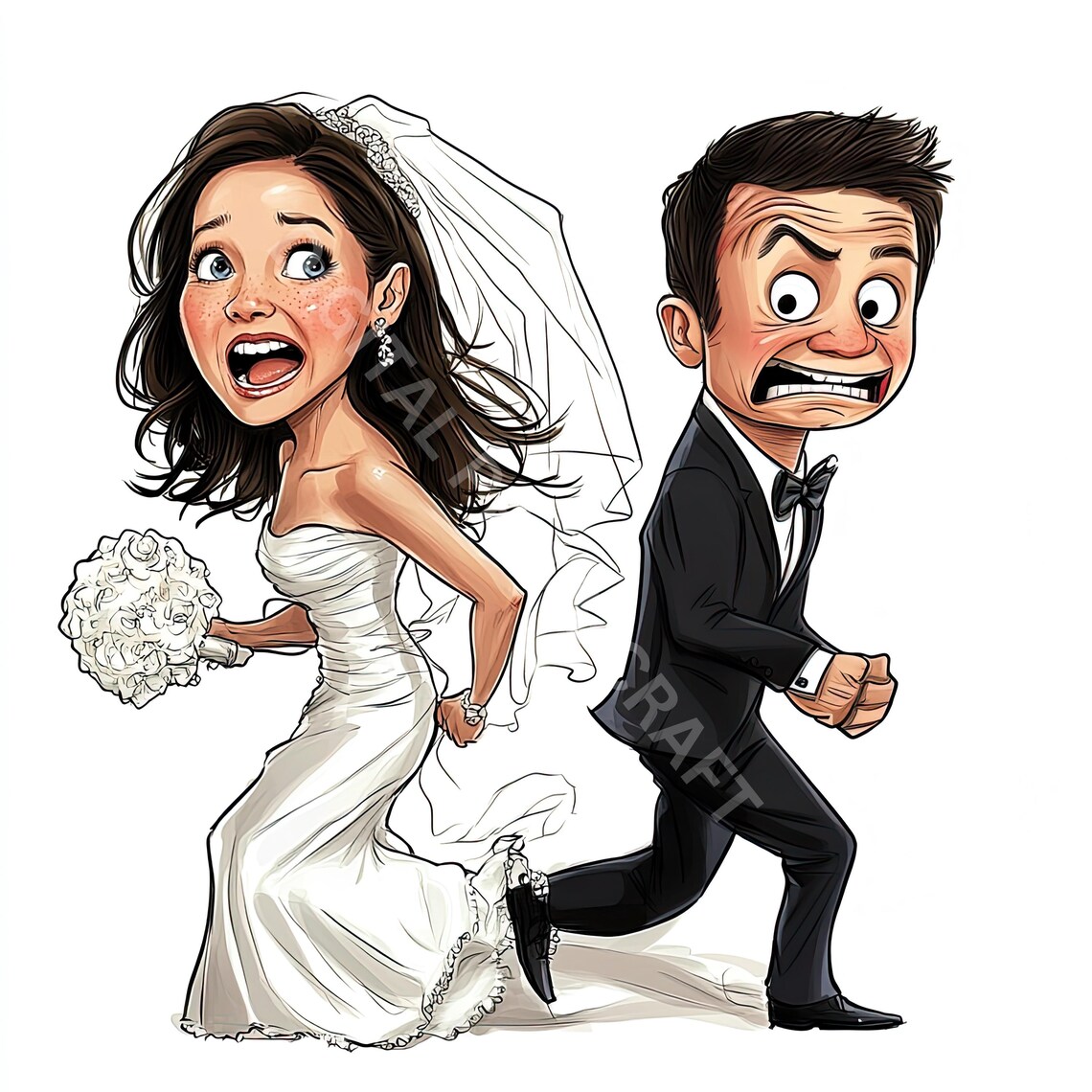 10 Wedding Clipart, Quirky Bride and Groom, High Quality Jpgs, Digital ...