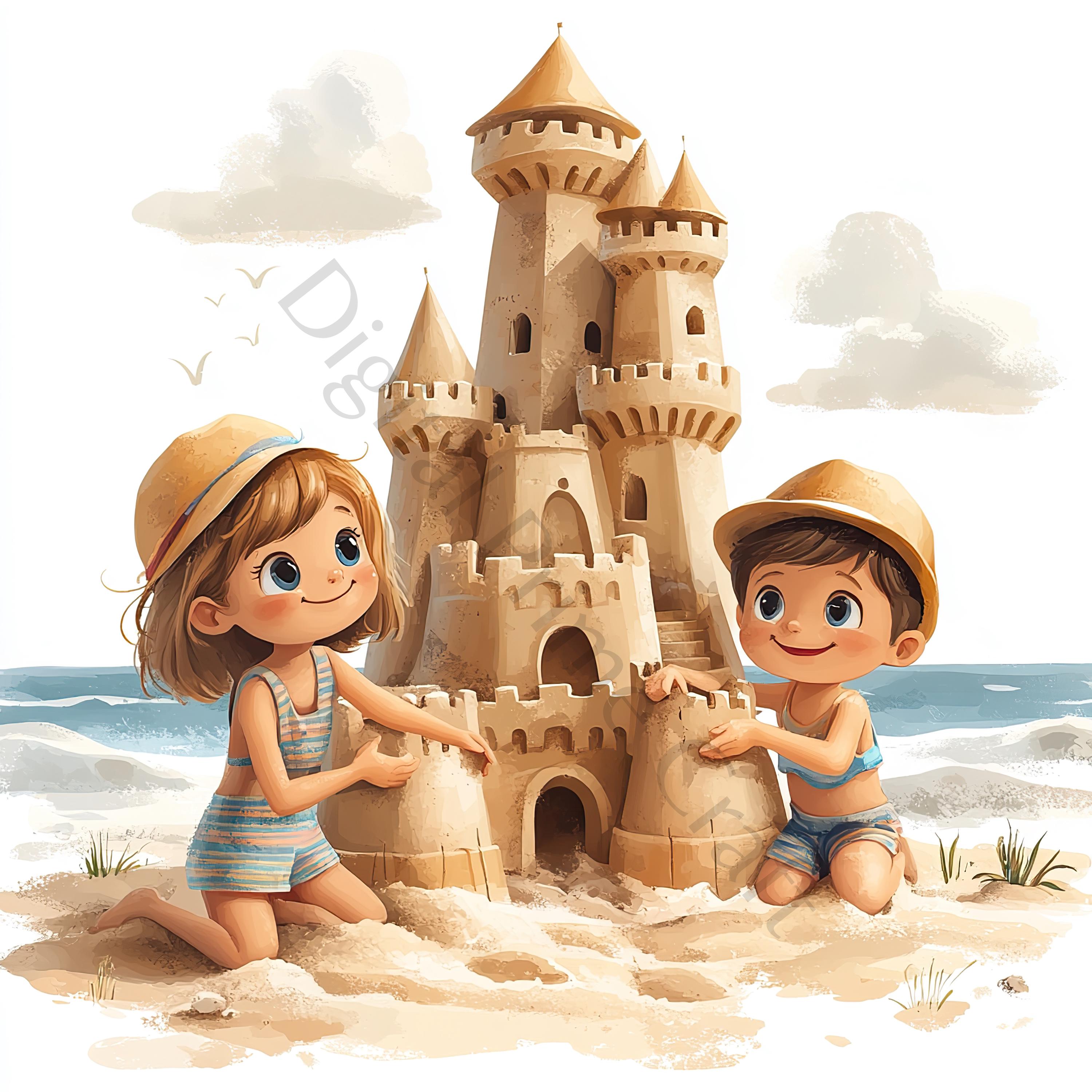 10 Sand Castle Clipart, Beach Clipart, High Quality Jpgs, Watercolor ...