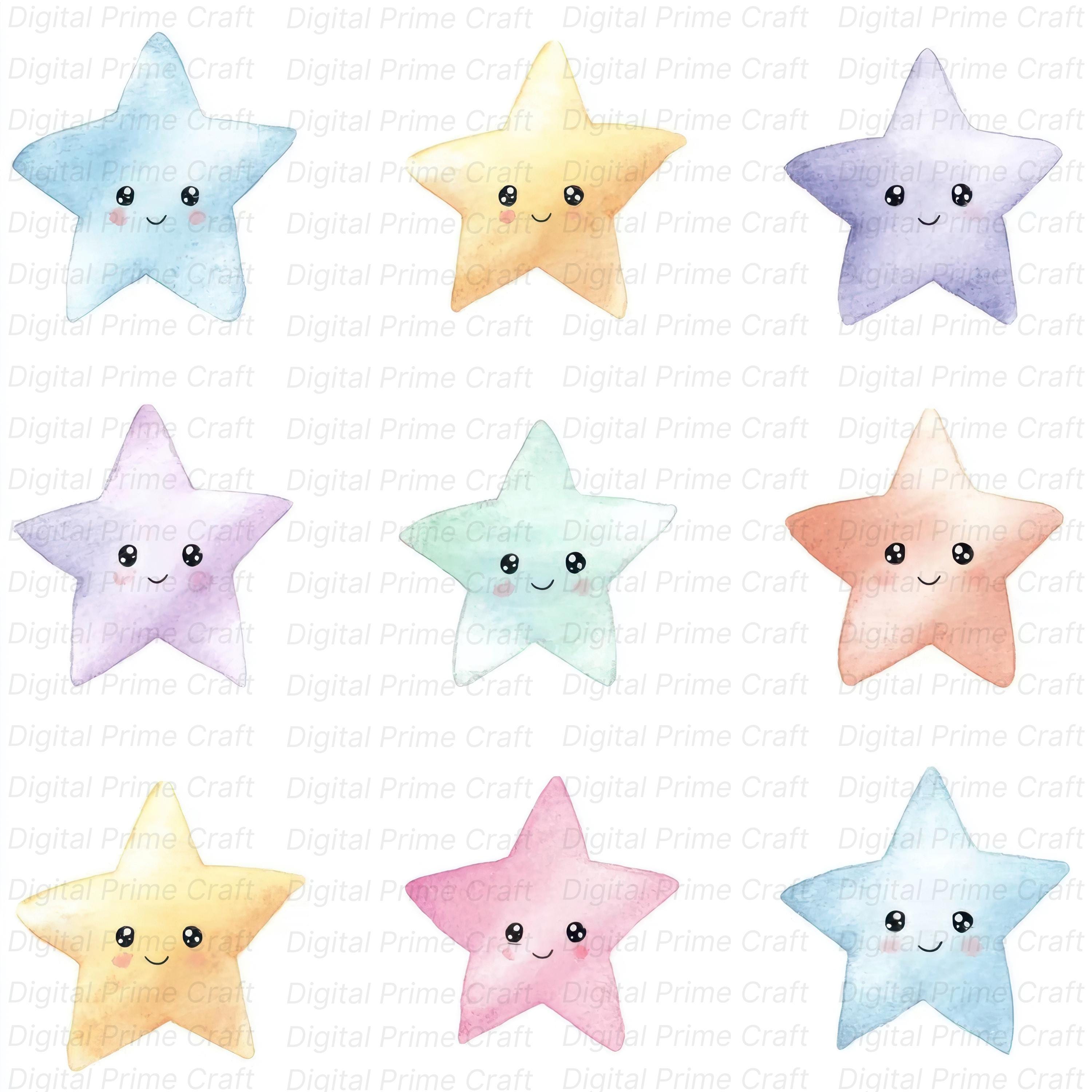 10 Smiling Stars Clipart, Happy Stars, High Quality Jpgs, Digital ...