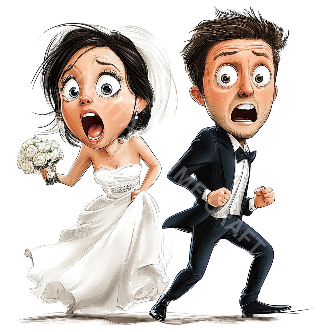 10 Wedding Clipart, Quirky Bride and Groom, High Quality Jpgs, Digital ...
