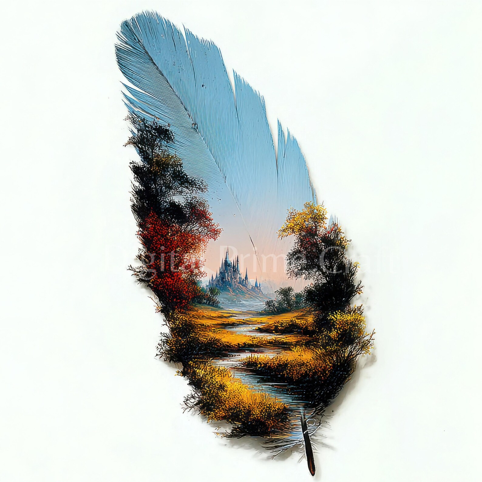 10 Feather Landscape Clipart, Whimsical Feather, Watercolor Clipart ...