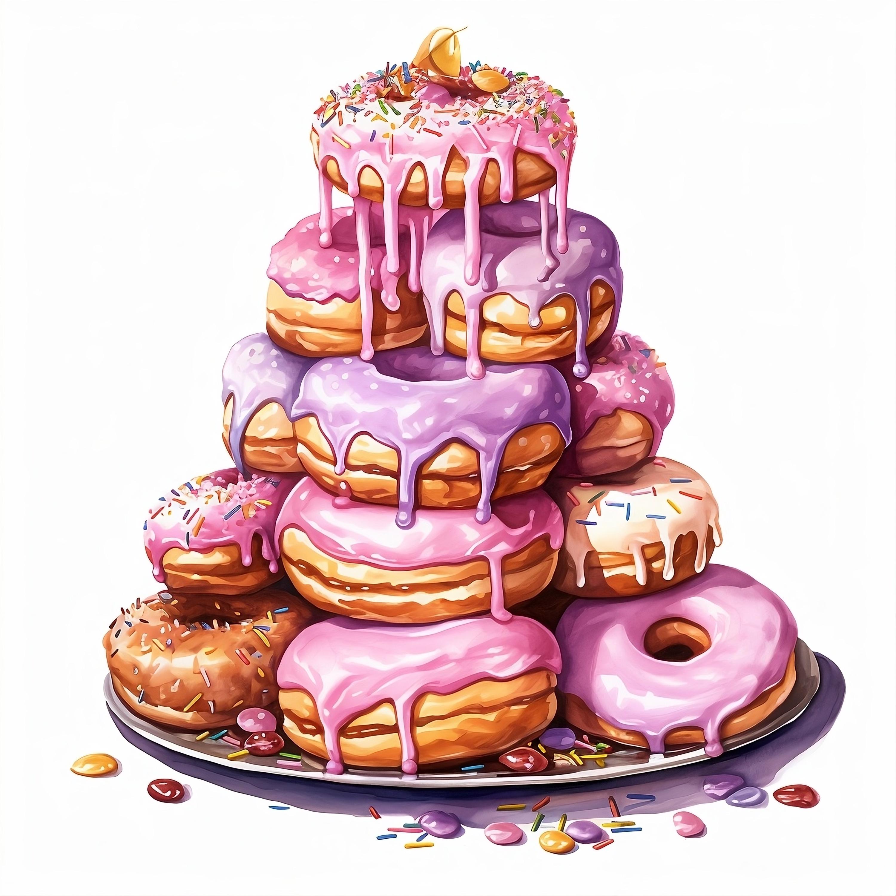 Donut Clipart, Dessert Clipart, Cake Clipart, 8 JPG Files, Watercolor ...