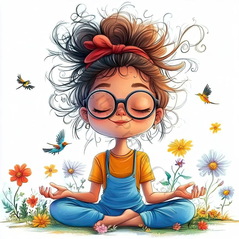 10 Quirky Yoga Girl Clipart, Meditation Clipart, High Quality Jpgs ...