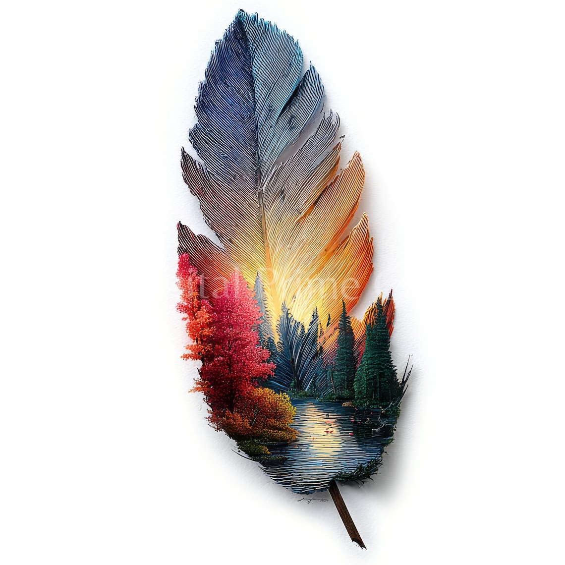 10 Feather Landscape Clipart, Whimsical Feather, Watercolor Clipart ...