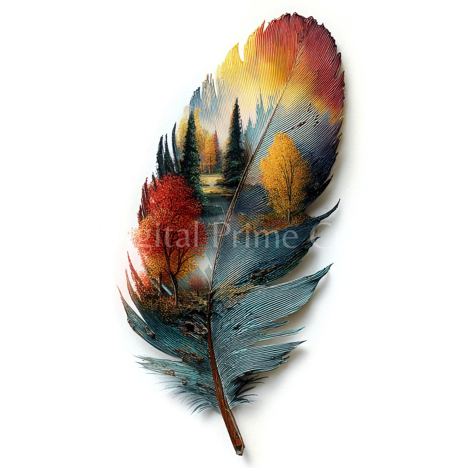 10 Feather Landscape Clipart, Whimsical Feather, Watercolor Clipart ...