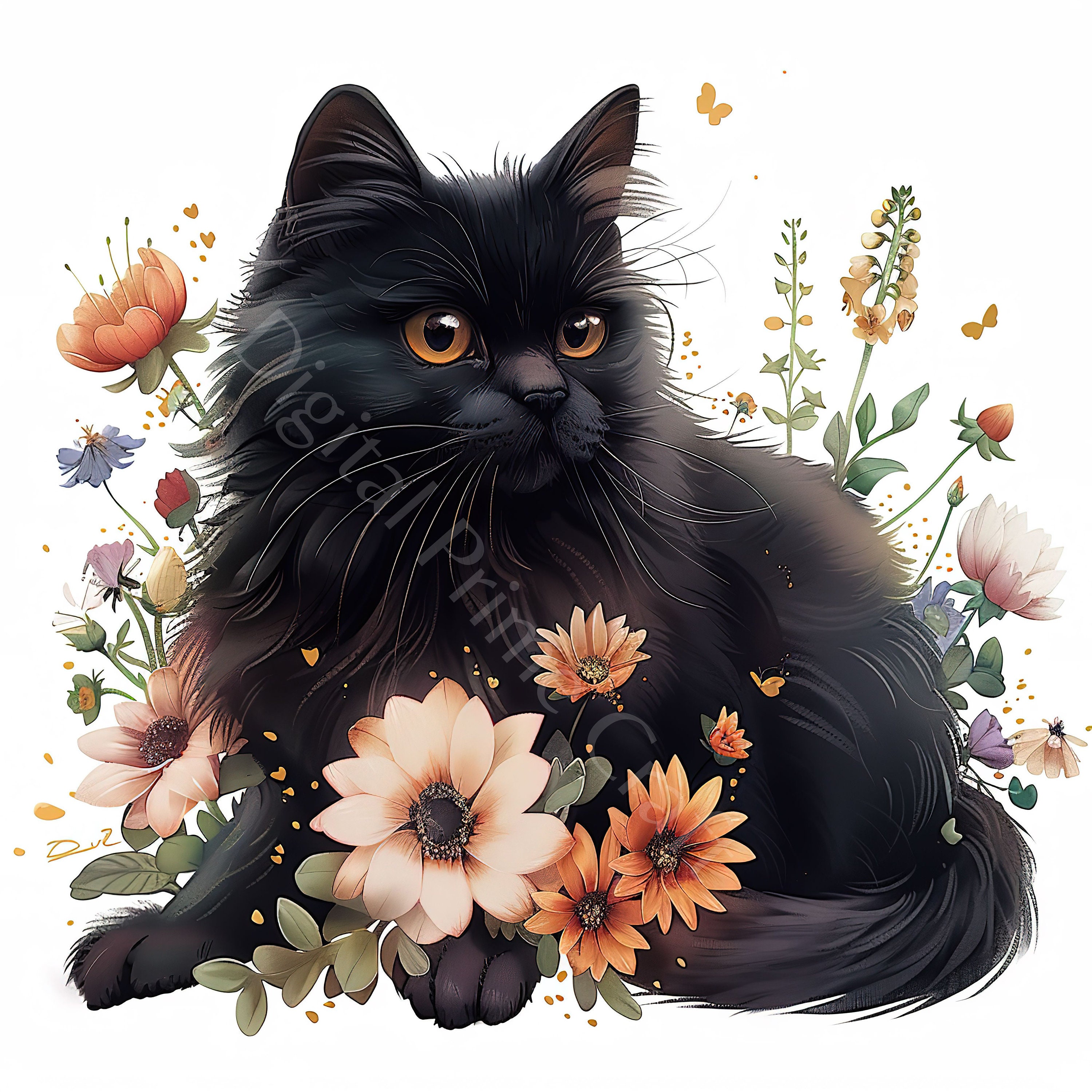 12 Cat in Flowers Clipart, Kitten Clipart ,high Quality JPG Files ...