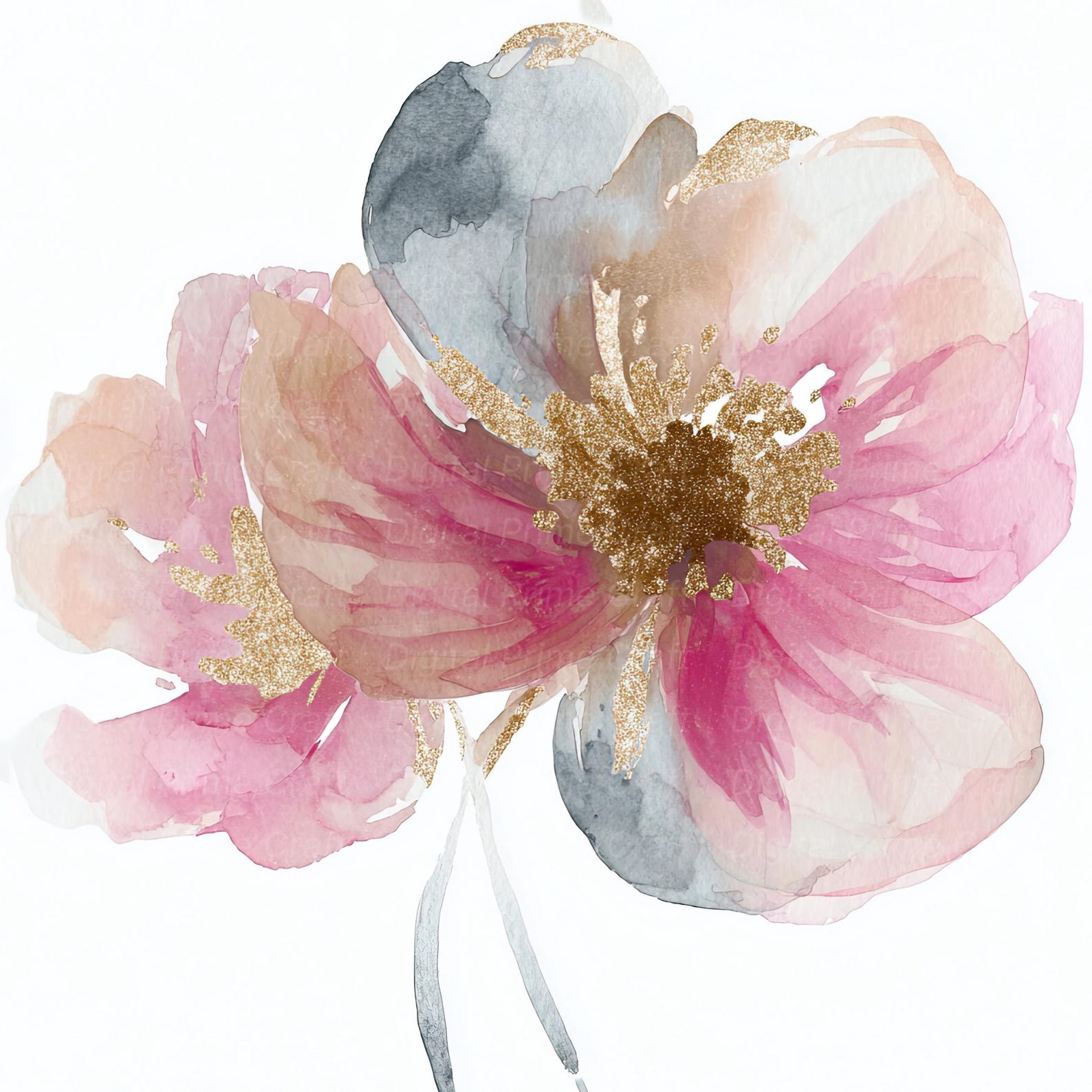 10 Abstract Flower Clipart, Blue Gold Flower, High Quality Jpgs ...