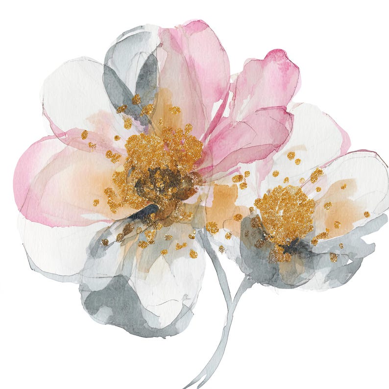 10 Abstract Flower Clipart, Blue Gold Flower, High Quality Jpgs ...