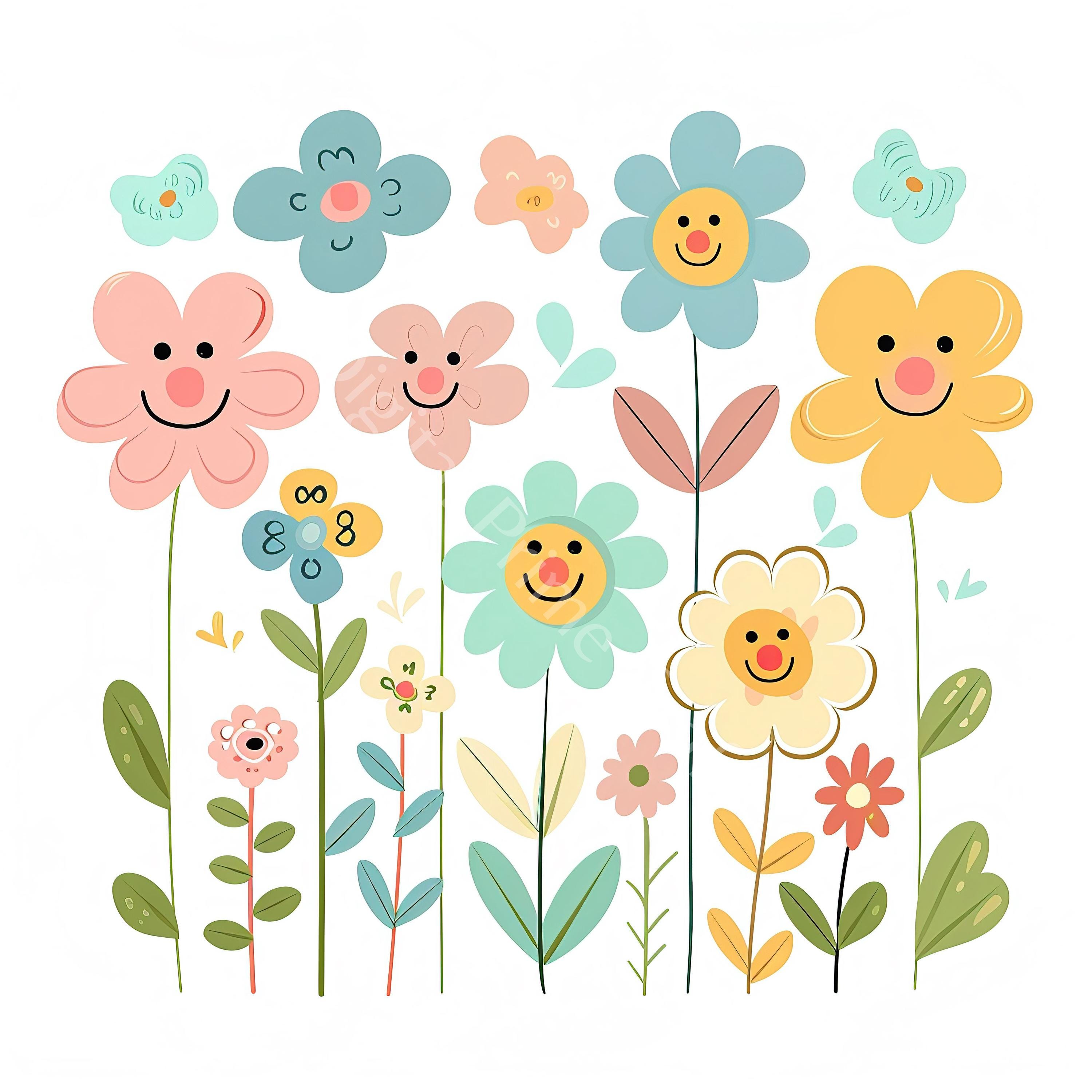 16 Happy Flowers Clipart, Smiling Flowers Clipart, High Quality Jpgs ...