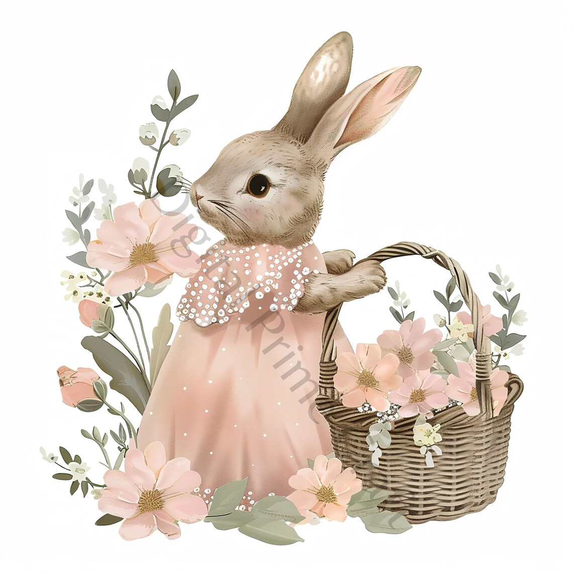 10 Bunny With Flowers, Bunny Clipart, High Quality Jpgs, Digital ...