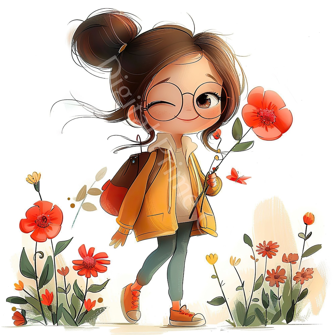 12 Quirky Cute Girl With Flowers Clipart, Cute Girl, High Quality Jpgs ...