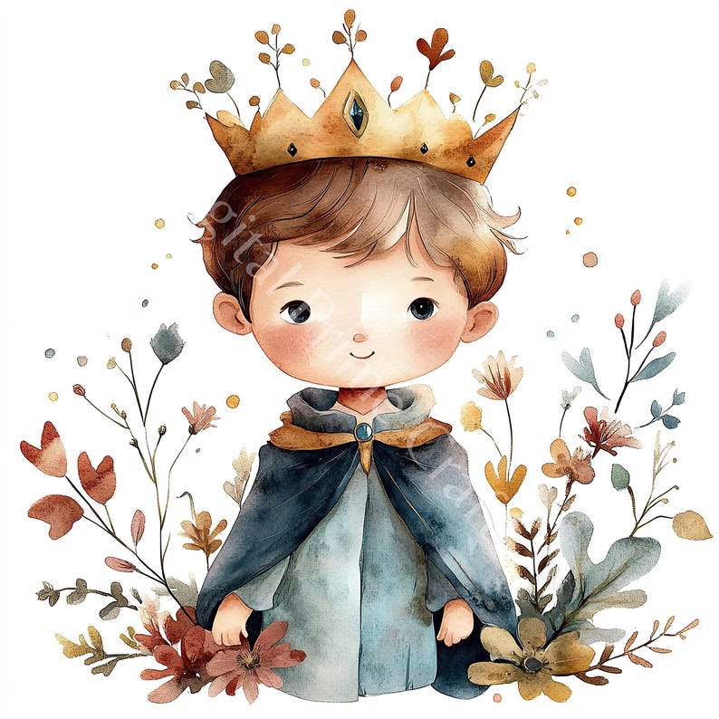 16 Watercolor Baby Boy Clipart, Cute Prince, Nursery Decor, High ...