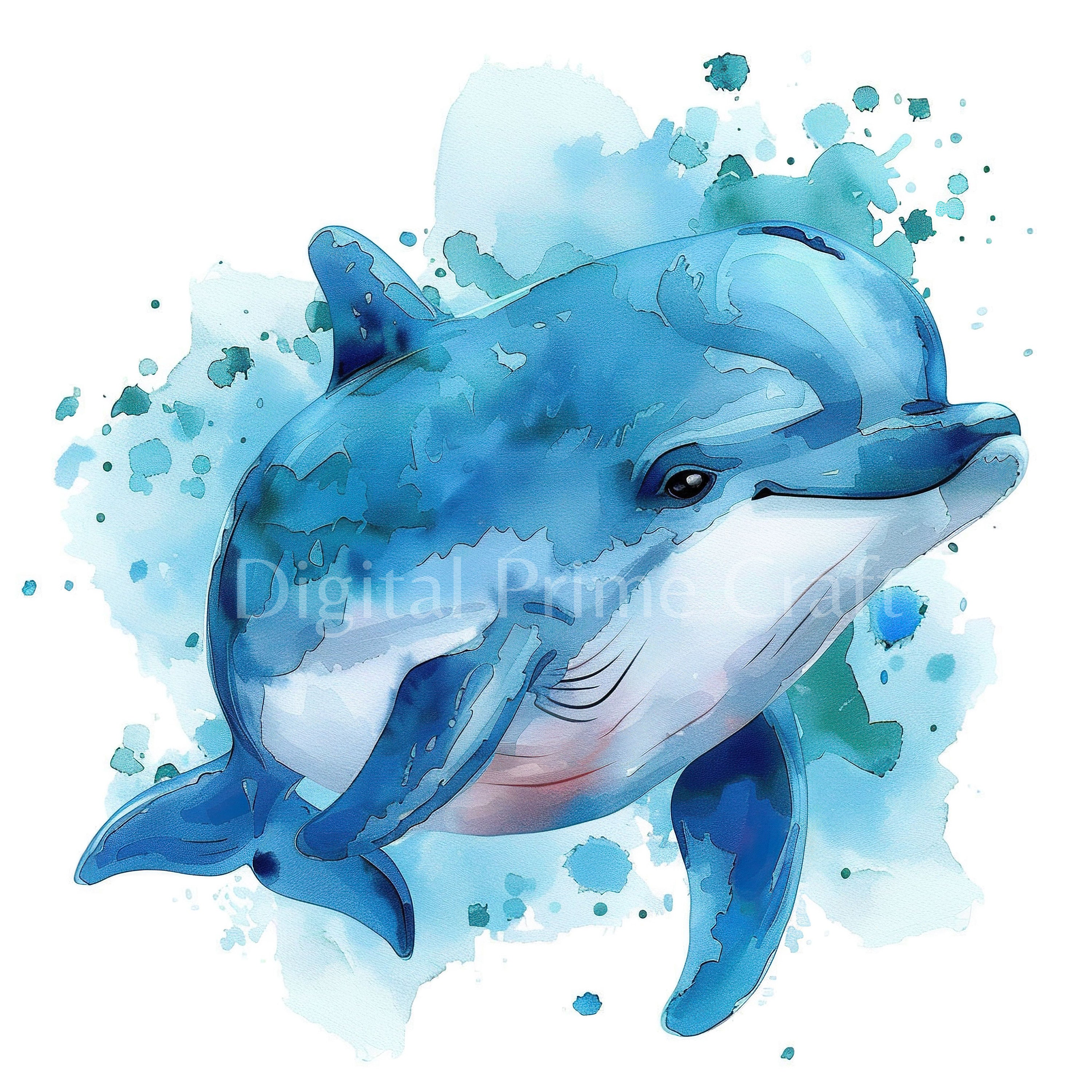 12 Watercolor Dolphin Clipart, High Quality Jpg Images, Digital ...