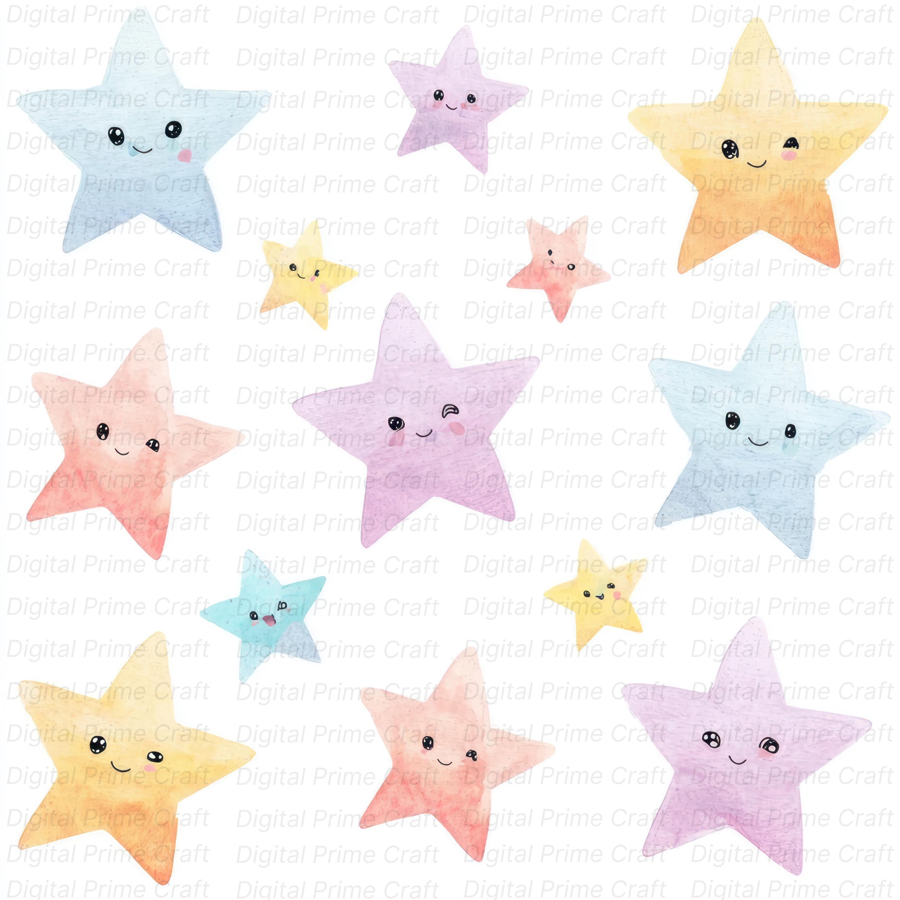 10 Smiling Stars Clipart, Happy Stars, High Quality Jpgs, Digital ...