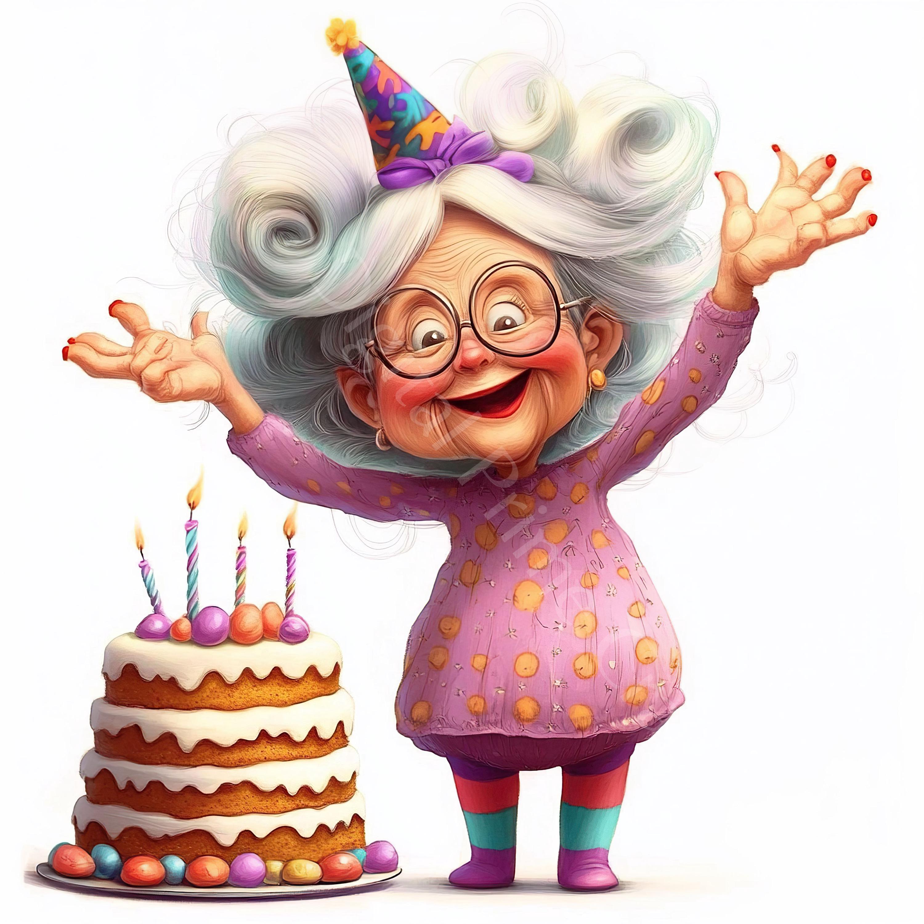 10 Quirky Grandmother Birthday Clipart, Whimsical Watercolor Funny ...