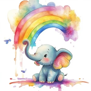10 Rainbow Elephant Clipart, Baby Elephant Clipart, High Quality Jpgs ...