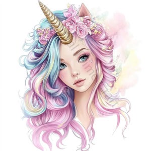 10 Unicorn Girl Clipart, Unicorn Clipart, Watercolor Clipart, High ...