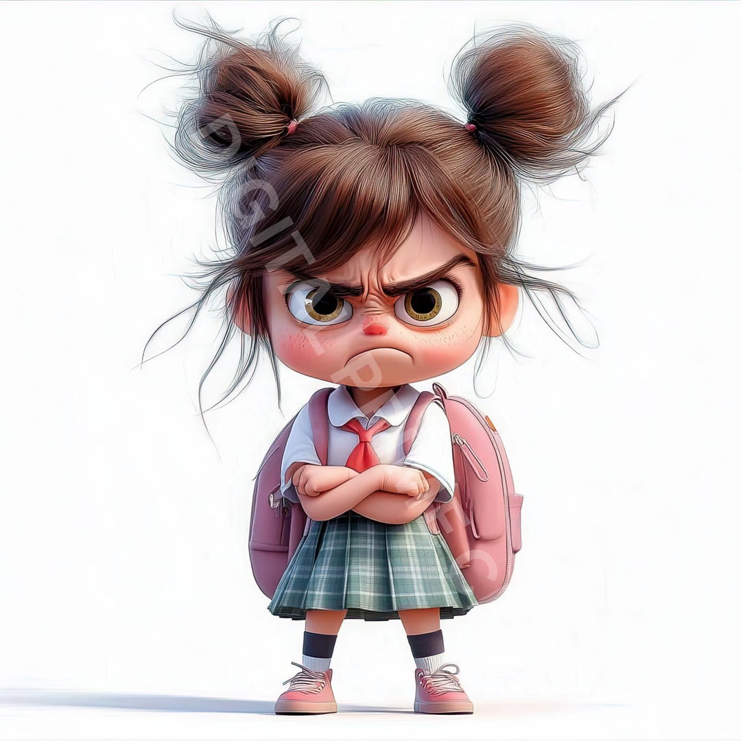 10 Grumpy School Girl Clipart, Grumpy Girl, High Quality Jpgs, Digital ...