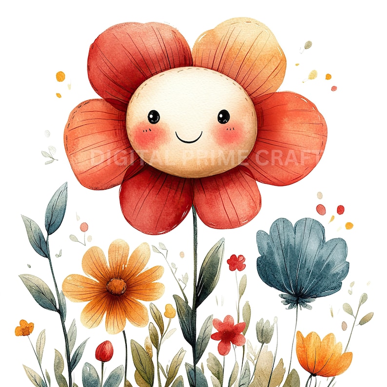 11 Smiling Flowers, Happy Flowers Clipart, High Quality Jpgs, Digital ...