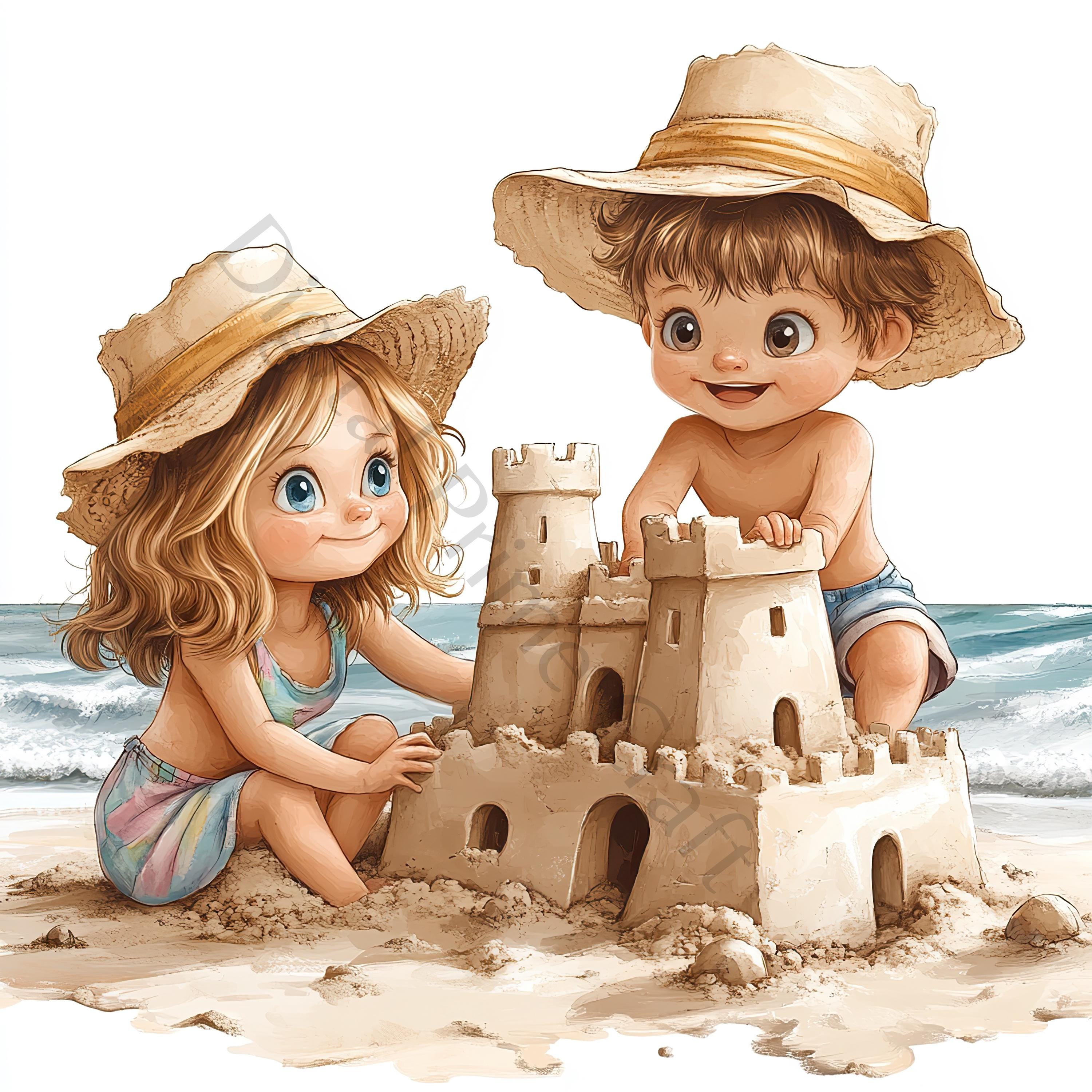10 Sand Castle Clipart, Beach Clipart, High Quality Jpgs, Watercolor ...