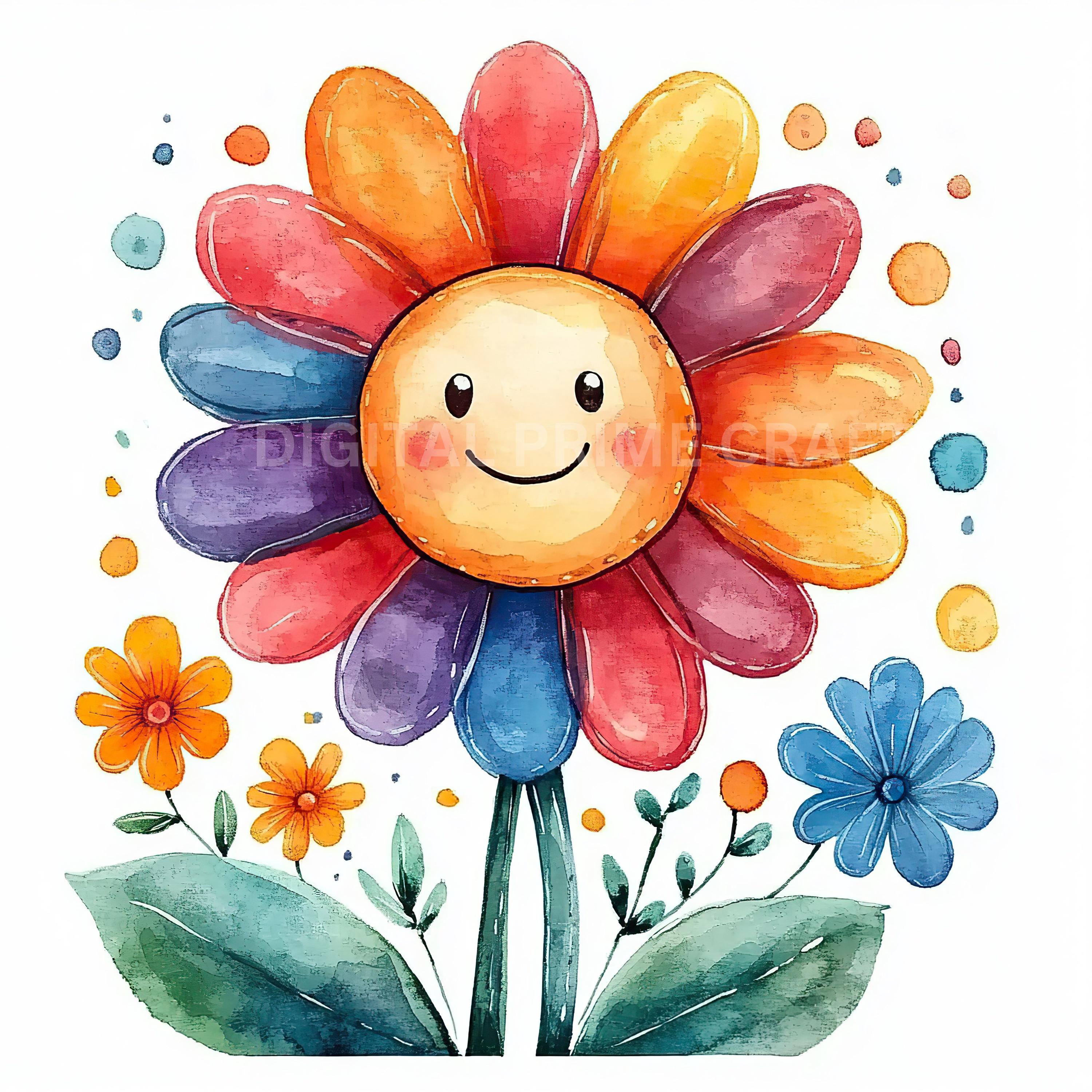 11 Smiling Flowers, Happy Flowers Clipart, High Quality Jpgs, Digital ...