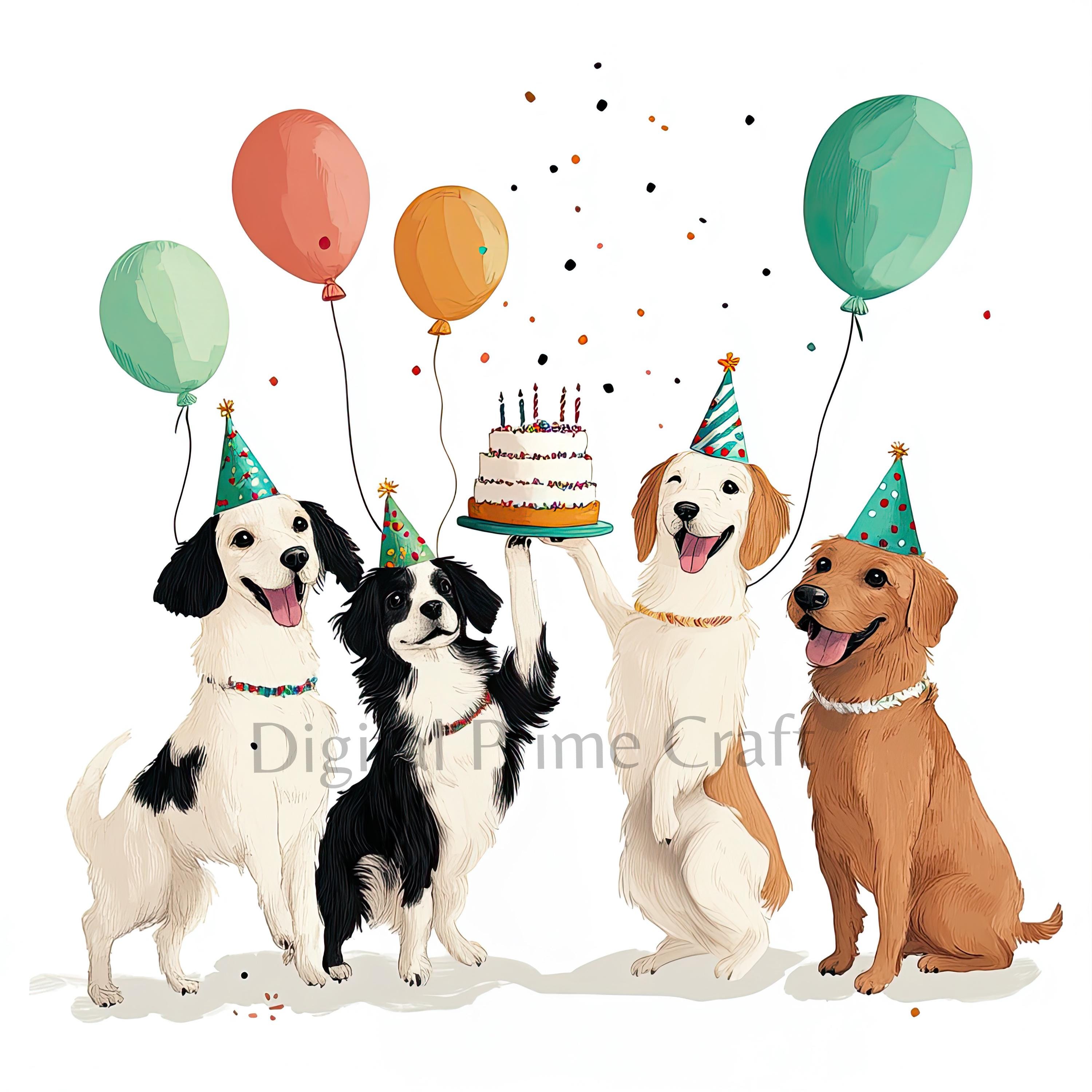 10 Dog Birthday Clipart, Puppy Birthday, High Quality Jpgs, Watercolor ...