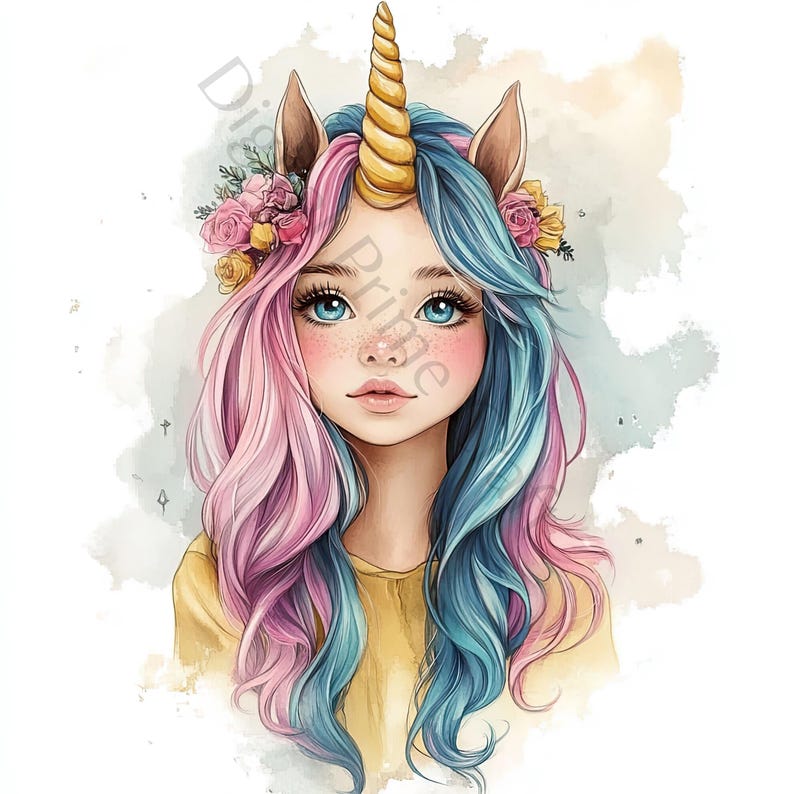 10 Unicorn Girl Clipart, Unicorn Clipart, Watercolor Clipart, High ...