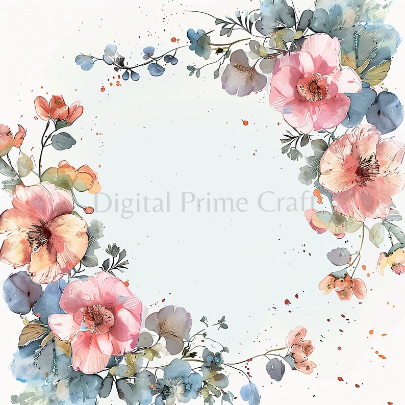 10 Floral Wreath Clipart, Watercolor Flower Frame, High Quality Jpgs ...